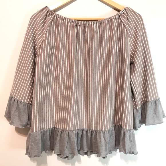 THML | Tops | Thml Off Shoulder Stripe Knit Ruffle Stretch Top M | Poshmark